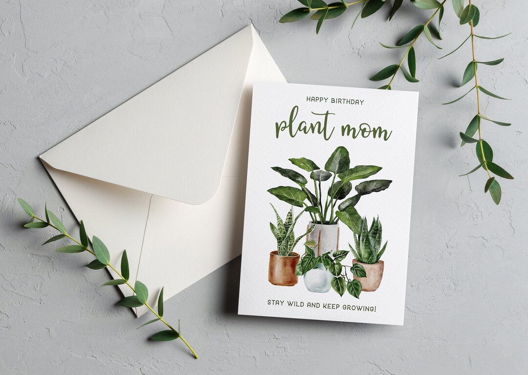 Plant Mom Printable Birthday Card, Plants Lover Digital Greeting Card ...