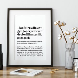 Llanfairpwllgwyngyll Wales Poster, Welsh Celtic Word Phrase Definition ...