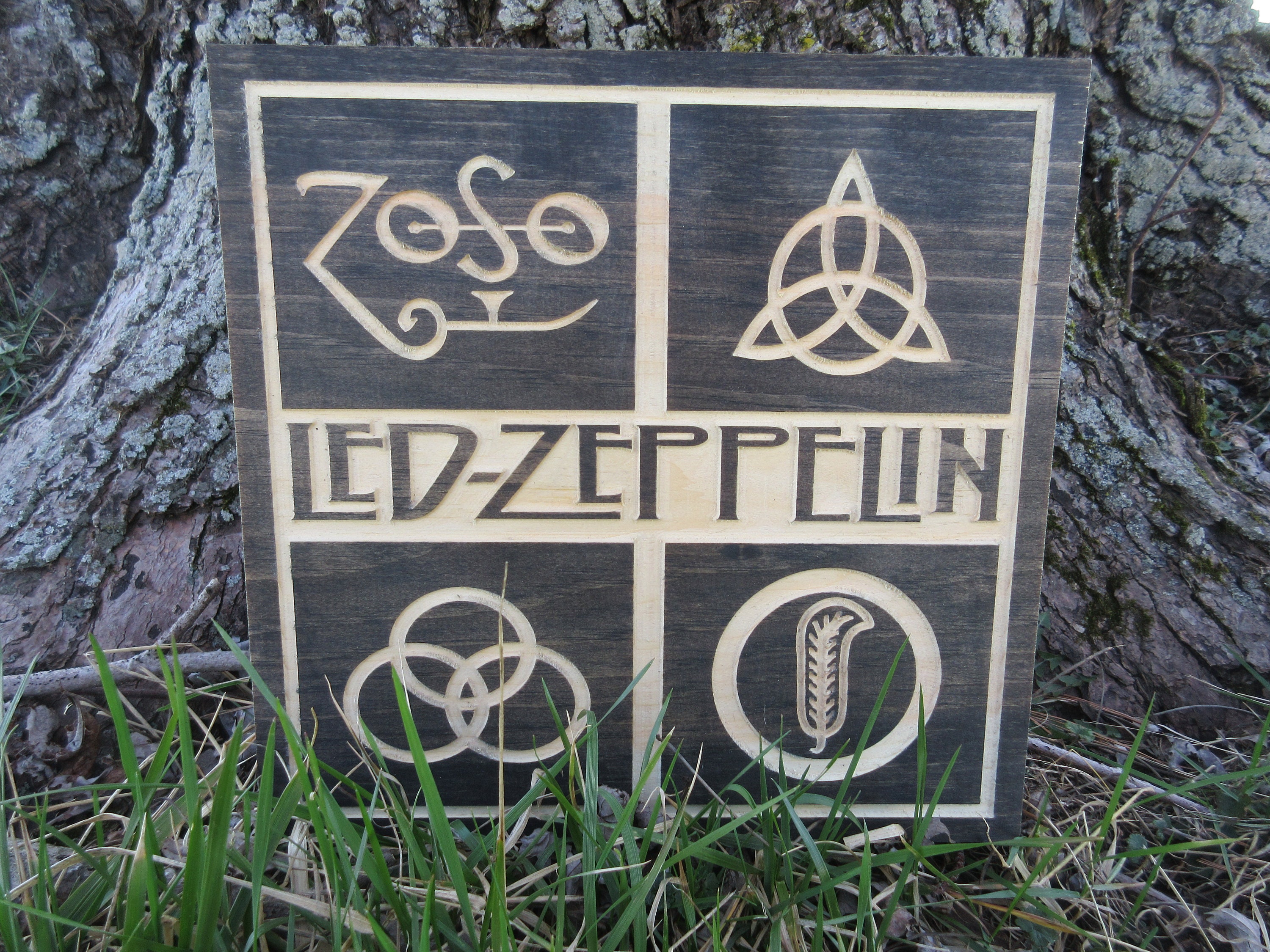 Handmade Hardwood Led Zeppelin Zoso Wall Art Sign Plaque | Etsy