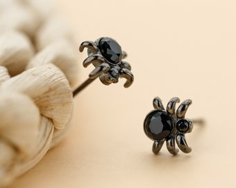 Black Stud Spider Earrings - Etsy