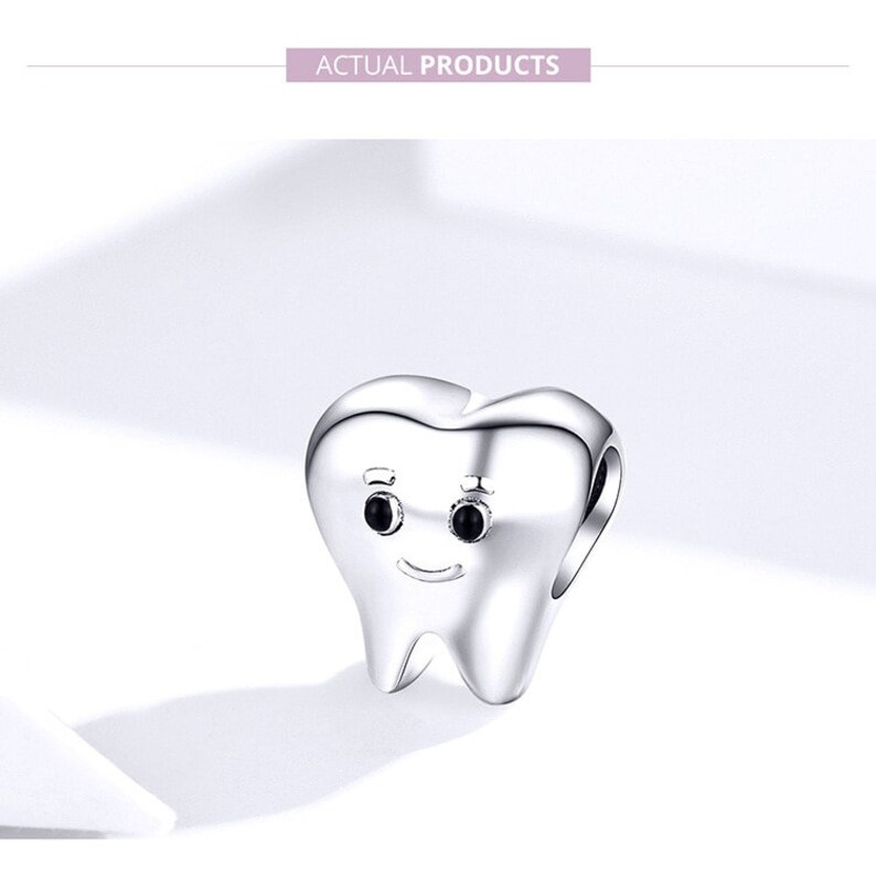 925 Sterling Silver Cute Tooth Charms for Bracelet Solid - Etsy