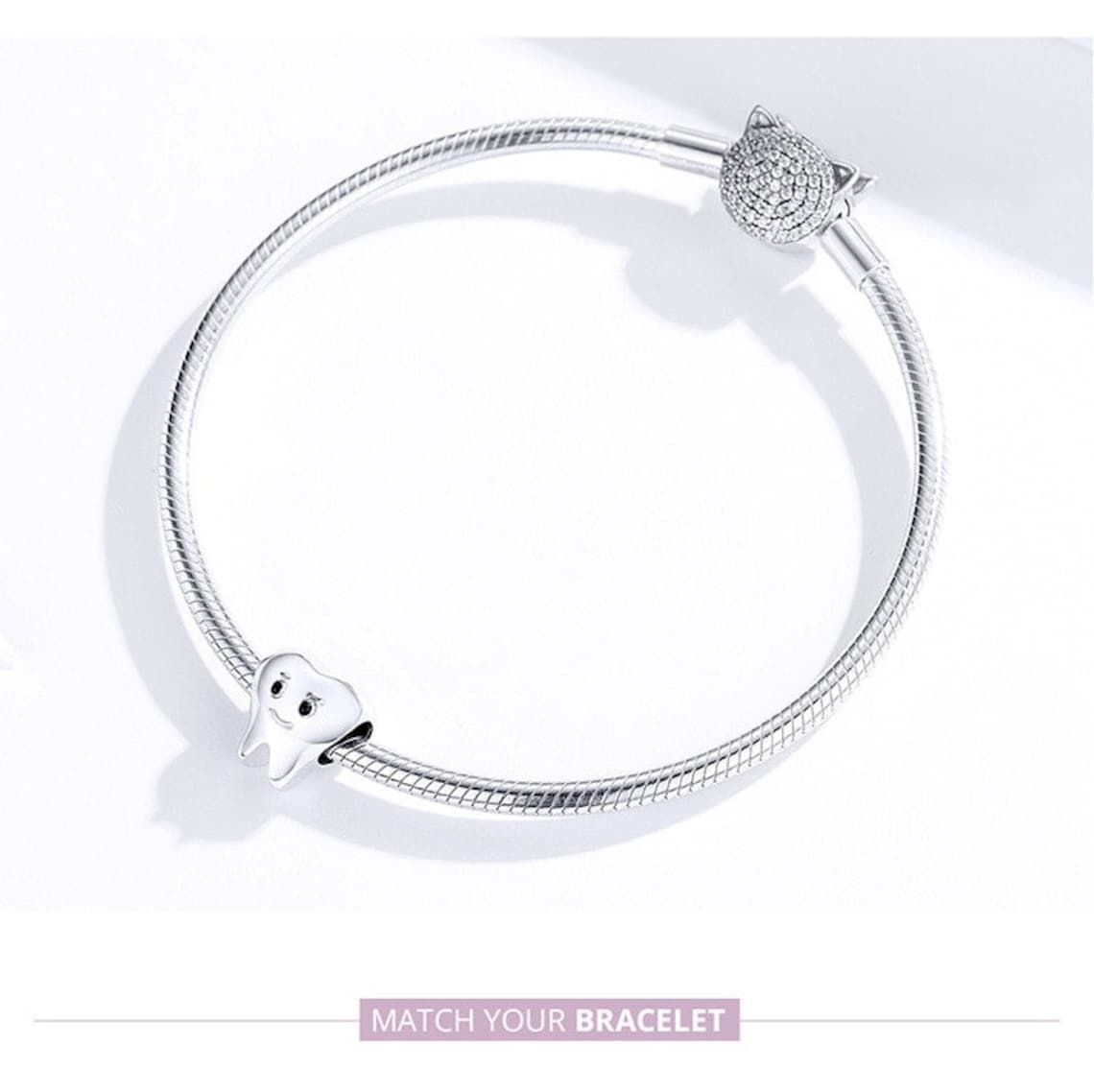 925 Sterling Silver Cute Tooth Charms for Bracelet Solid - Etsy