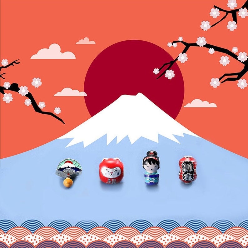 925 Sterling Silver Japanese Motif Charm for Bracelet Cute | Etsy