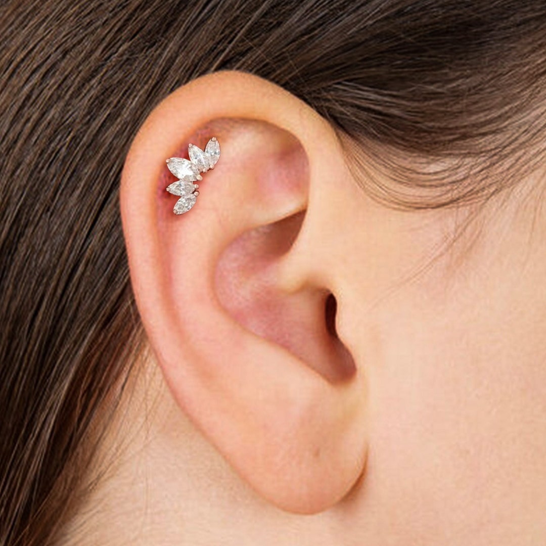 18k Gold Plate 925 Sterling Silver Cartilage Earrings Cubic Etsy