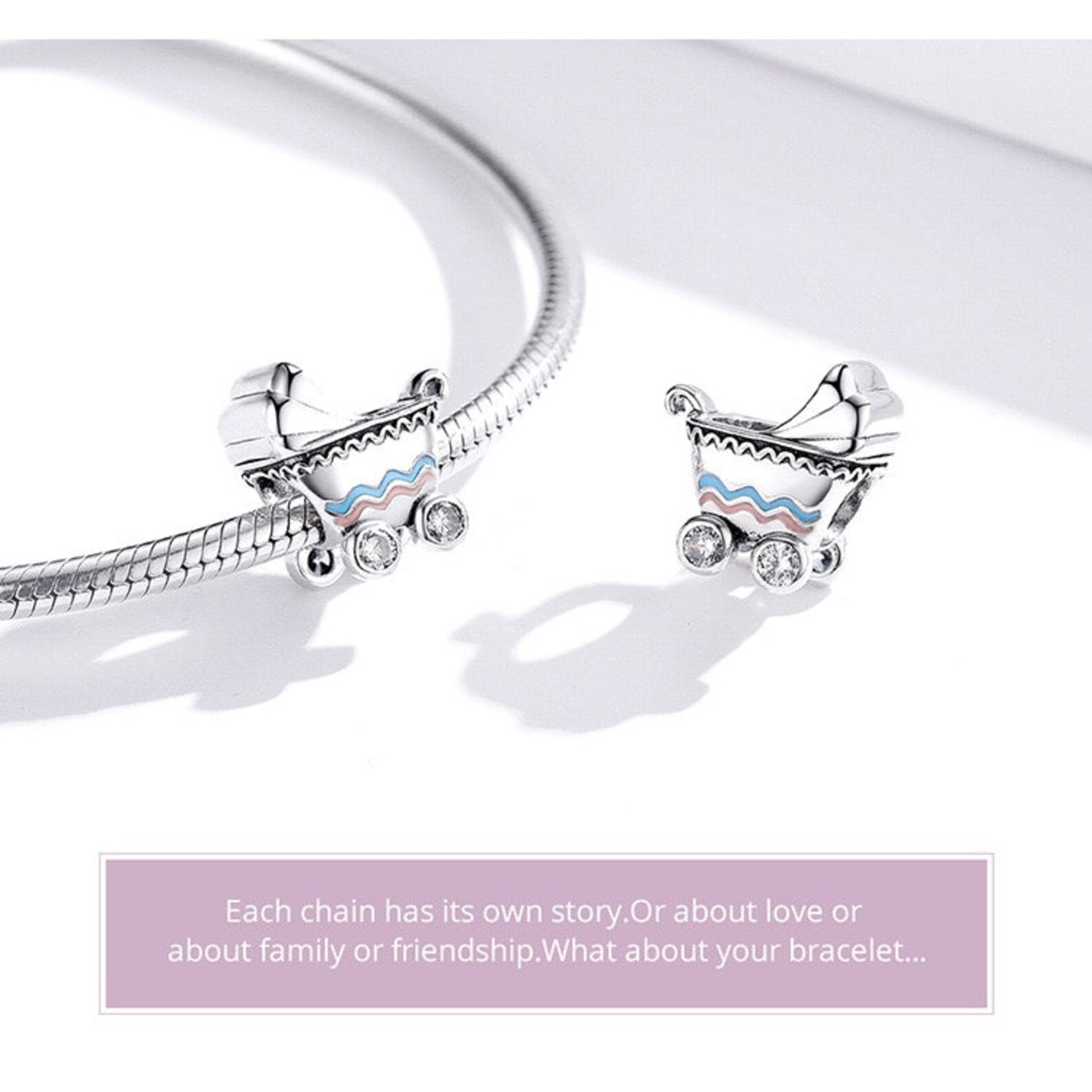 925 sterling silver baby stroller charm for Pandora style | Etsy