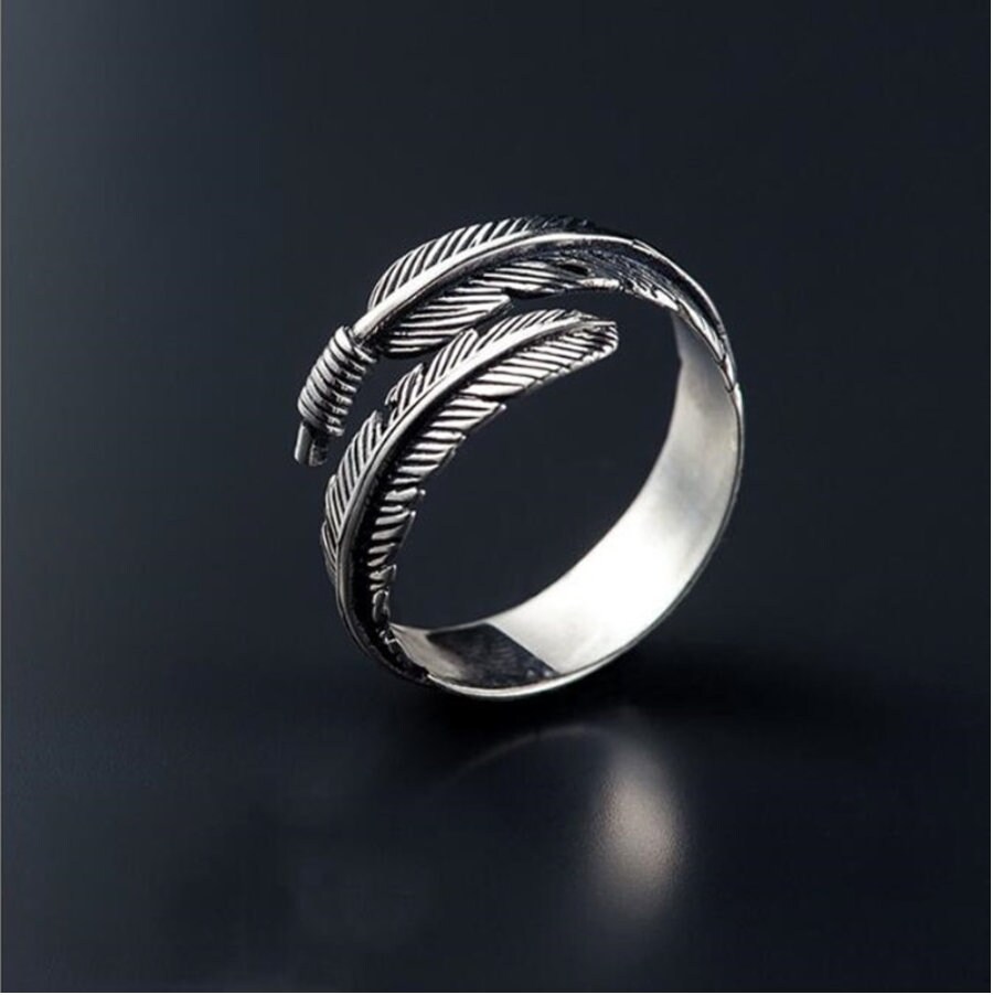 Retro Feather Wrap Ring Adjustable Ring With Black Color | Etsy