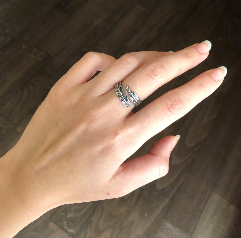 Retro Feather Wrap Ring Adjustable Ring With Black Color | Etsy