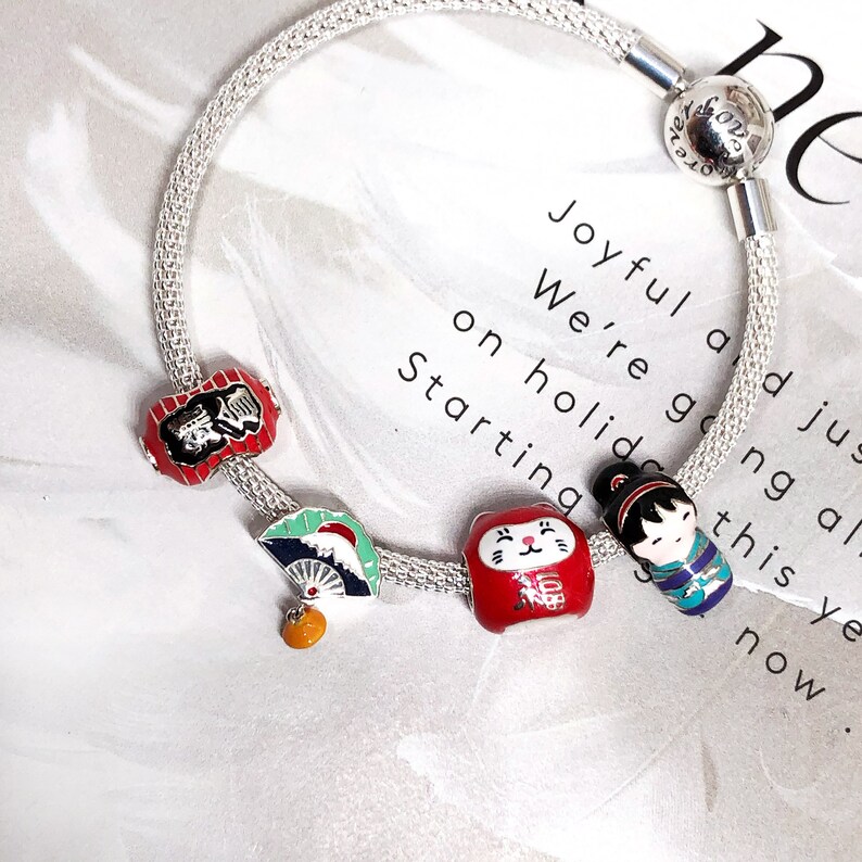 925 Sterling Silver Japanese Motif Charm for Bracelet Cute | Etsy