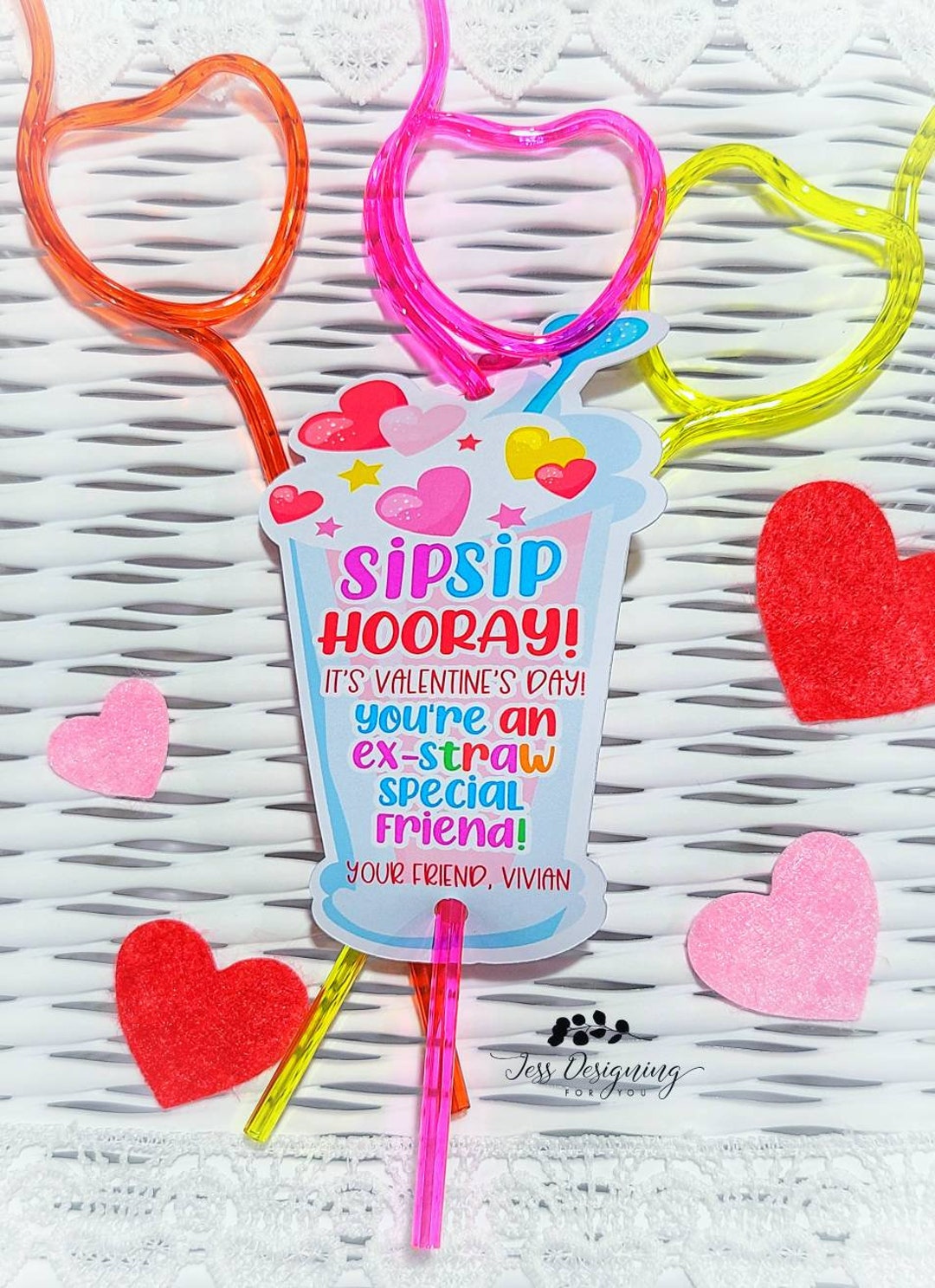 Valentine's Day Straw, Kids Valentine's Day Classroom Cards, Valentine ...