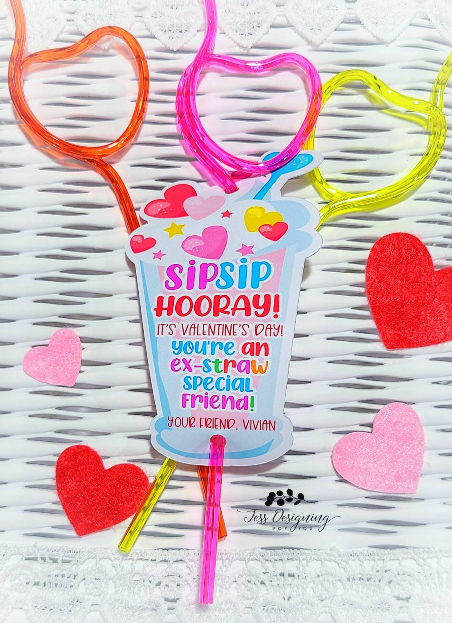 Valentine's Day Straw Kids Valentine's Day Classroom - Etsy