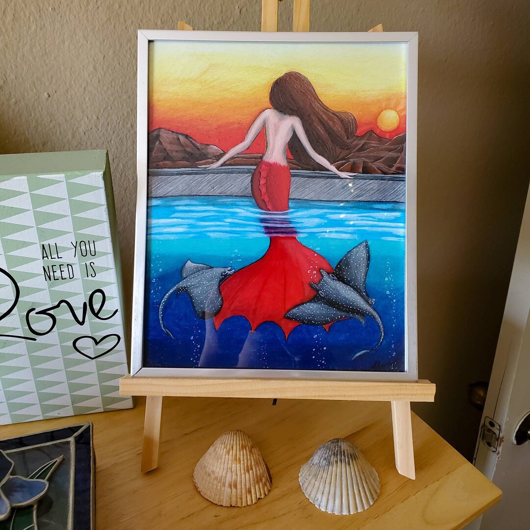 Mermaid Art Print, Sting Ray, Manta Ray, Sunset - Etsy