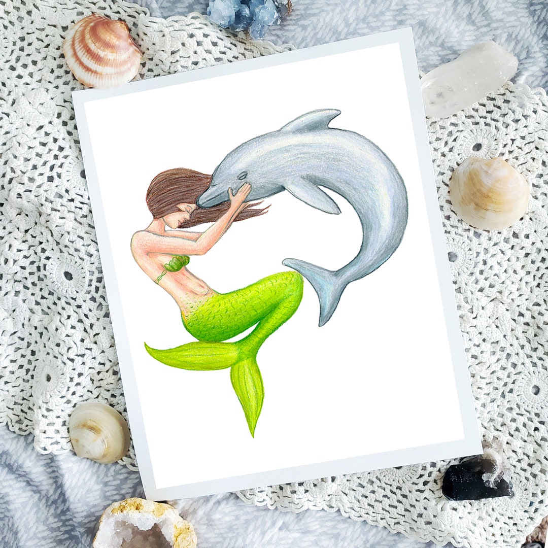Mermaid Art, Physical Pint, Ocean-themed Wall Decor, Underwater Fantasy ...