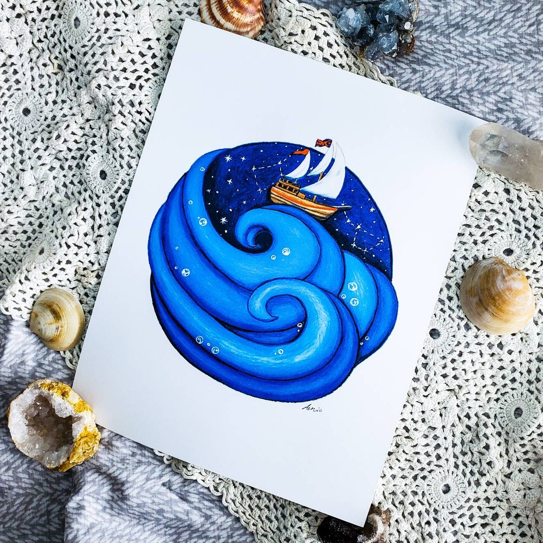 Nautical Art Print, Physical Print, Sailing Art, Celestial Ocean Theme ...