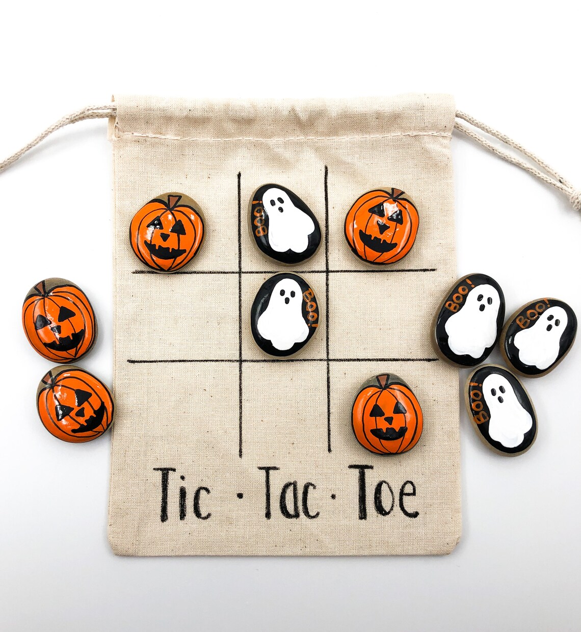Halloween Tic Tac Toe Set 10 Ghosts and Pumpkins Painted - Etsy