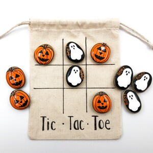 Halloween Tic Tac Toe Set, 10 Ghosts and Pumpkins Painted Stones ...