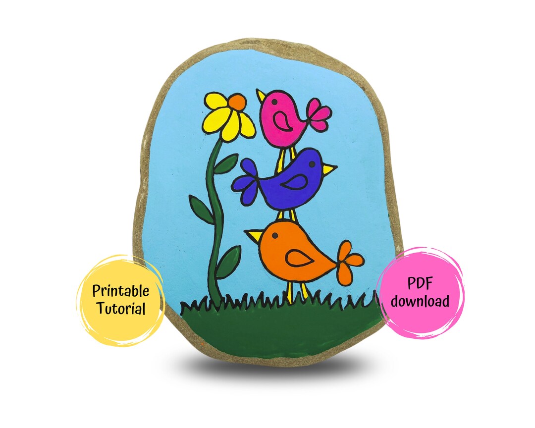 Stack of Birds Rock Painting Tutorial, Easy Step by Step Downloadable ...