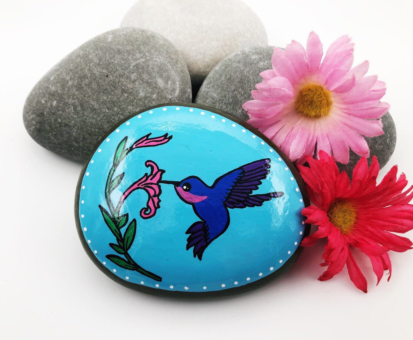 Hummingbird and Flower Painted Rock Paperweight, Mother's Day Gift ...
