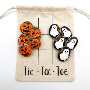 Halloween Tic Tac Toe Set, 10 Ghosts and Pumpkins Painted Stones ...
