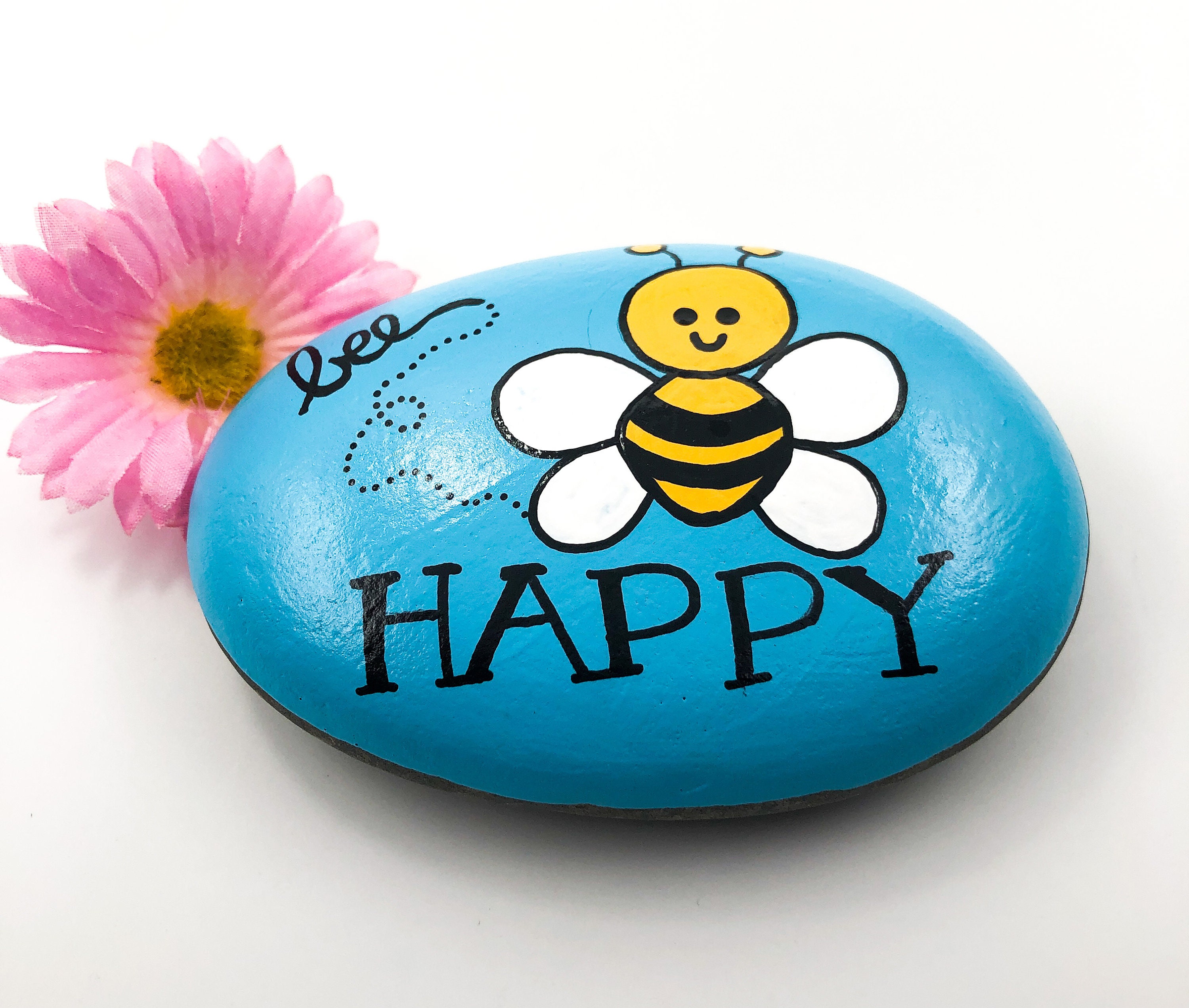 Bee Happy Painted Rock Be Happy Stone Encouragement Rock - Etsy Sweden