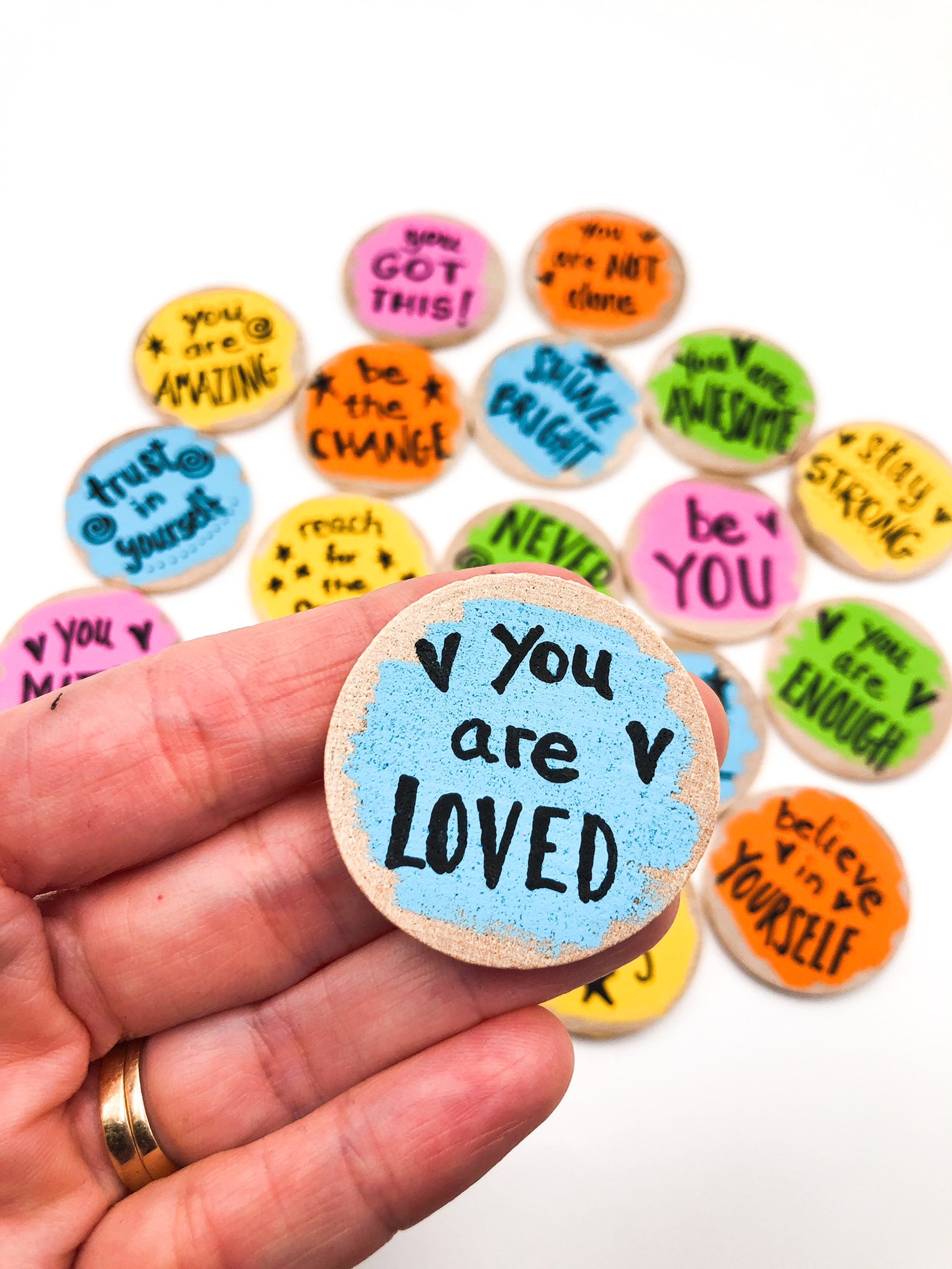 Positivity Coins Set: 20 Wooden Affirmation Tokens, Encouragement Gift ...