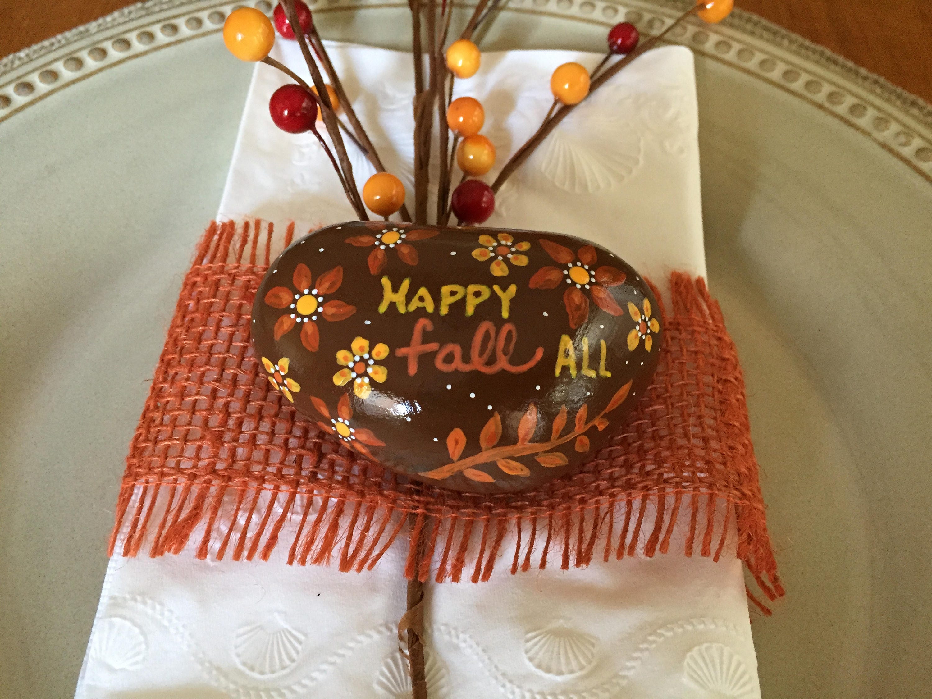 Happy Fall Painted Rock Thanksgiving Place Setting Harvest - Etsy