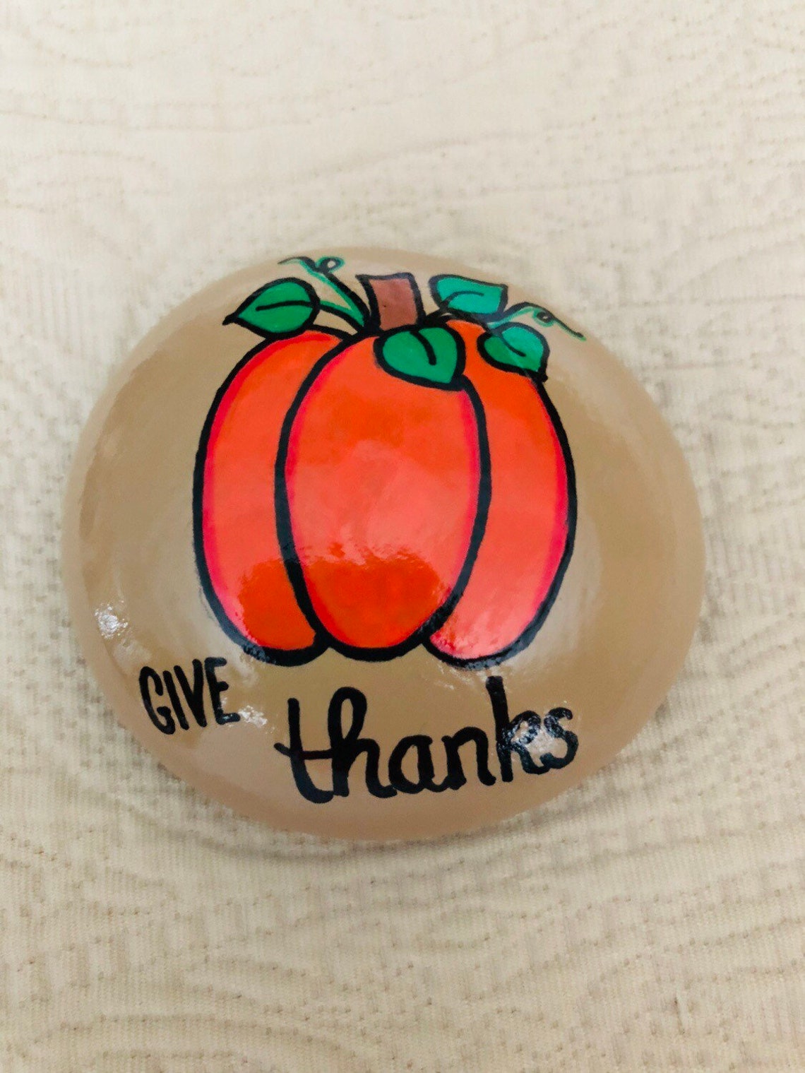 Give Thanks Painted Rock: Thanksgiving Pumpkin Decor - Etsy