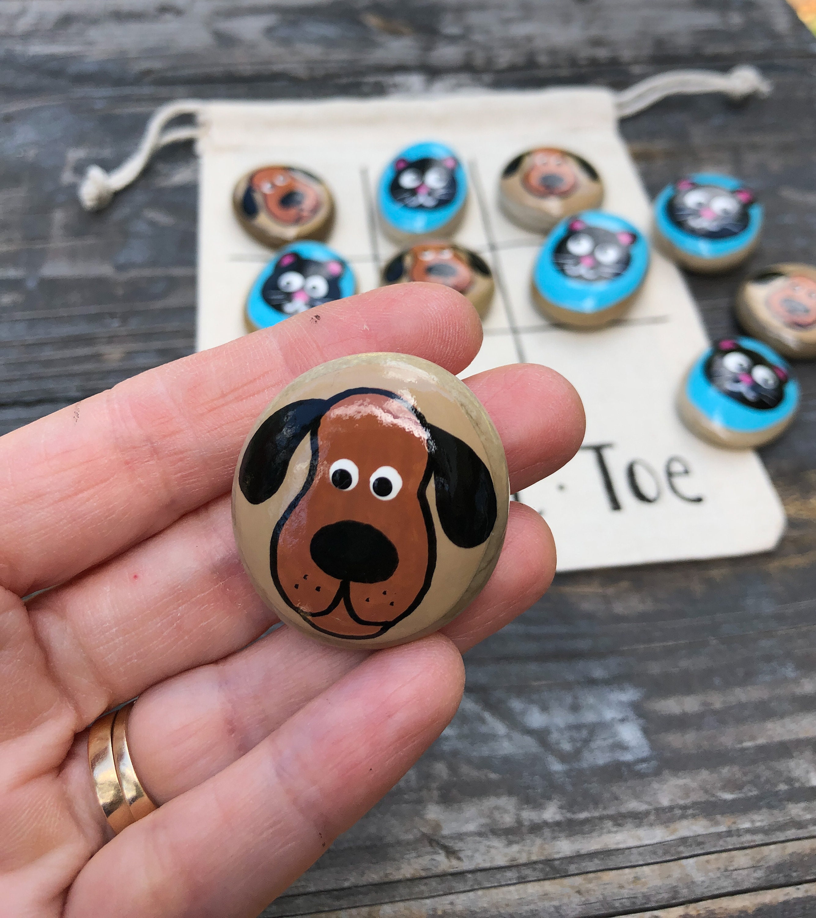 Hand Painted Cats and Dogs Tic Tac Toe Set: Travel Game - Etsy