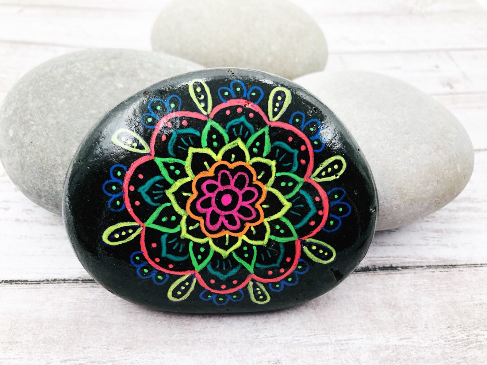 Kaleidoscope Painted Rock, Neon Design, Hand Painted Rock, Christmas ...