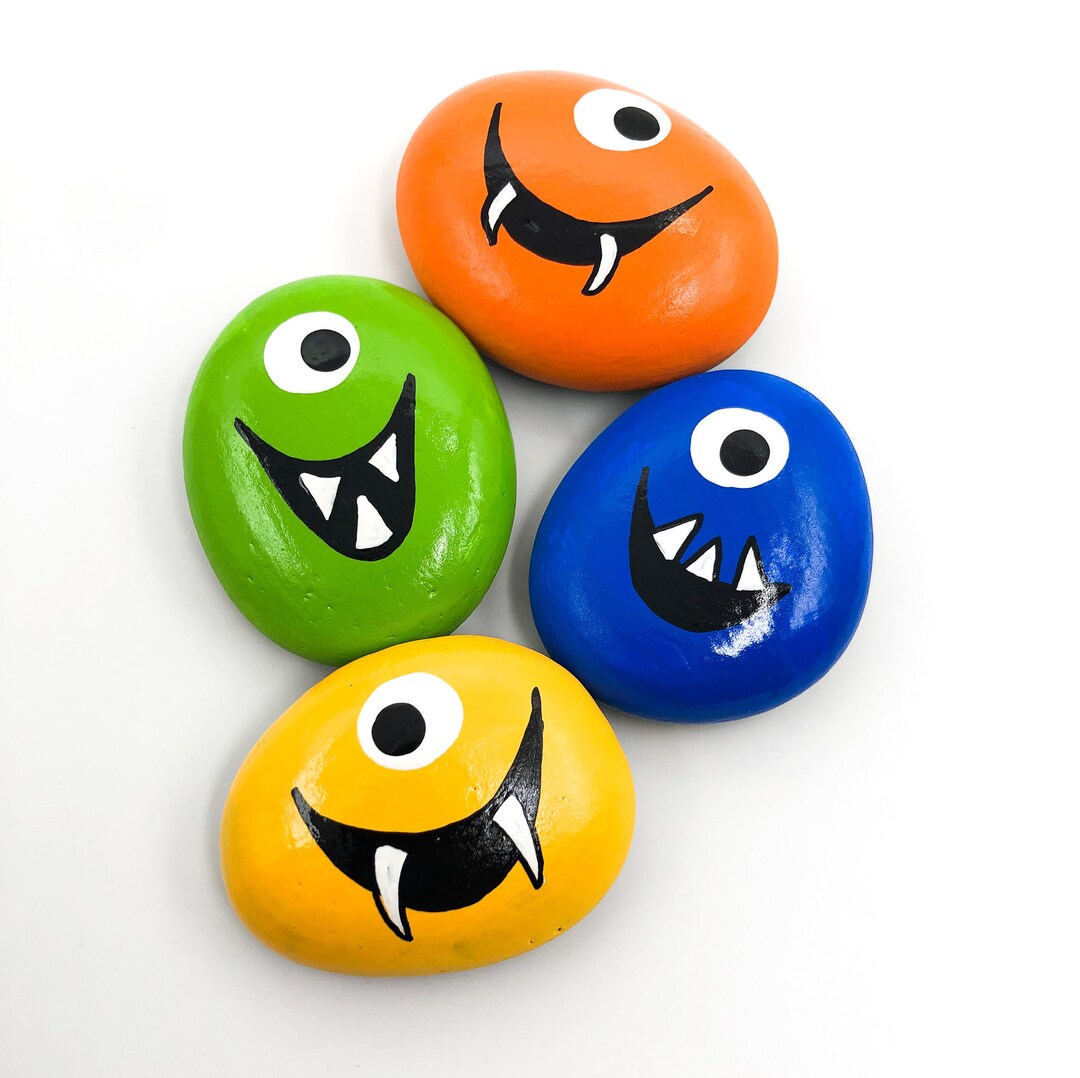 Silly Monster Painted Rocks: Set of 4 Halloween Comfort Stones - Etsy