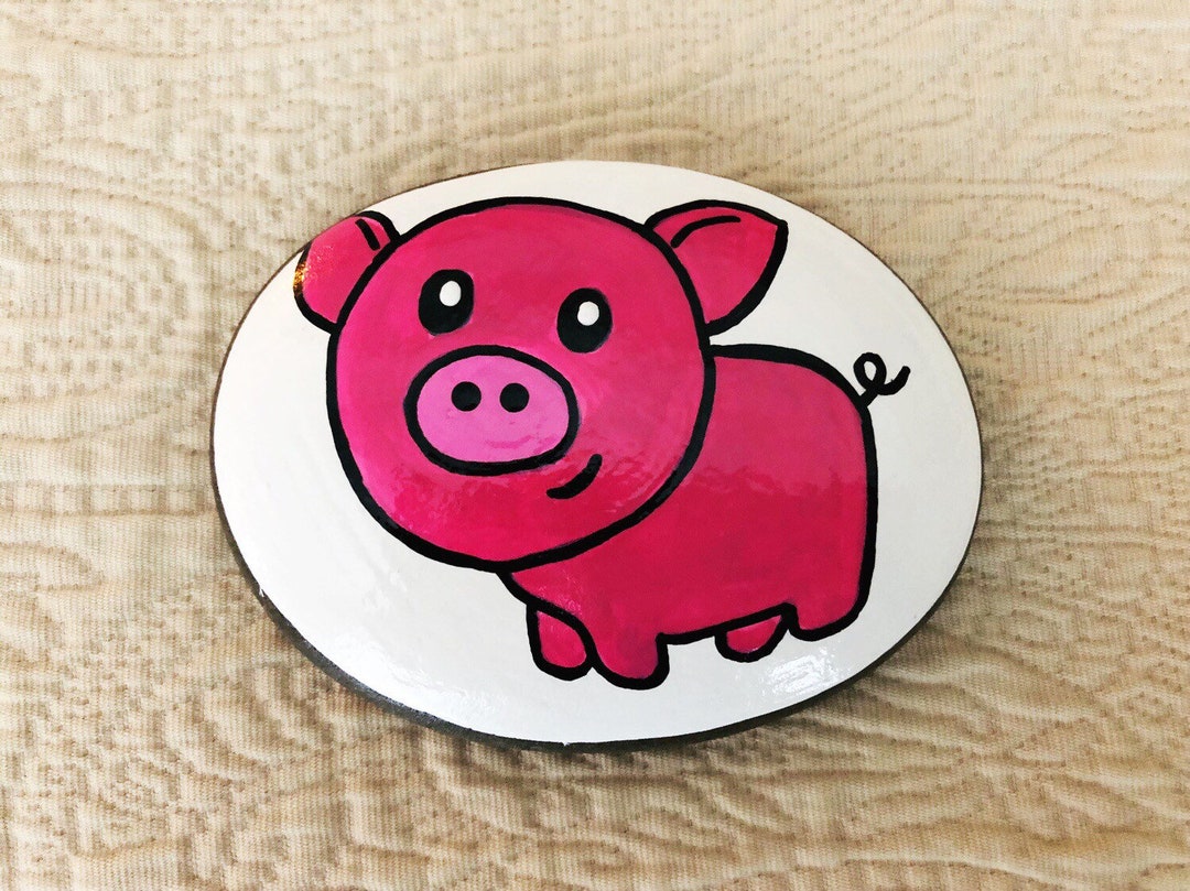 Pink Pig Painted Rock Paperweight, Cute Piglet Painted Stone, Gift for ...