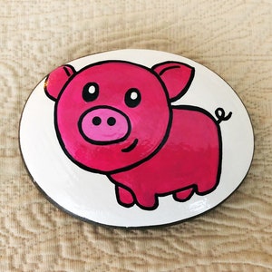 Pink Pig Painted Rock Paperweight, Cute Piglet Painted Stone, Gift for ...