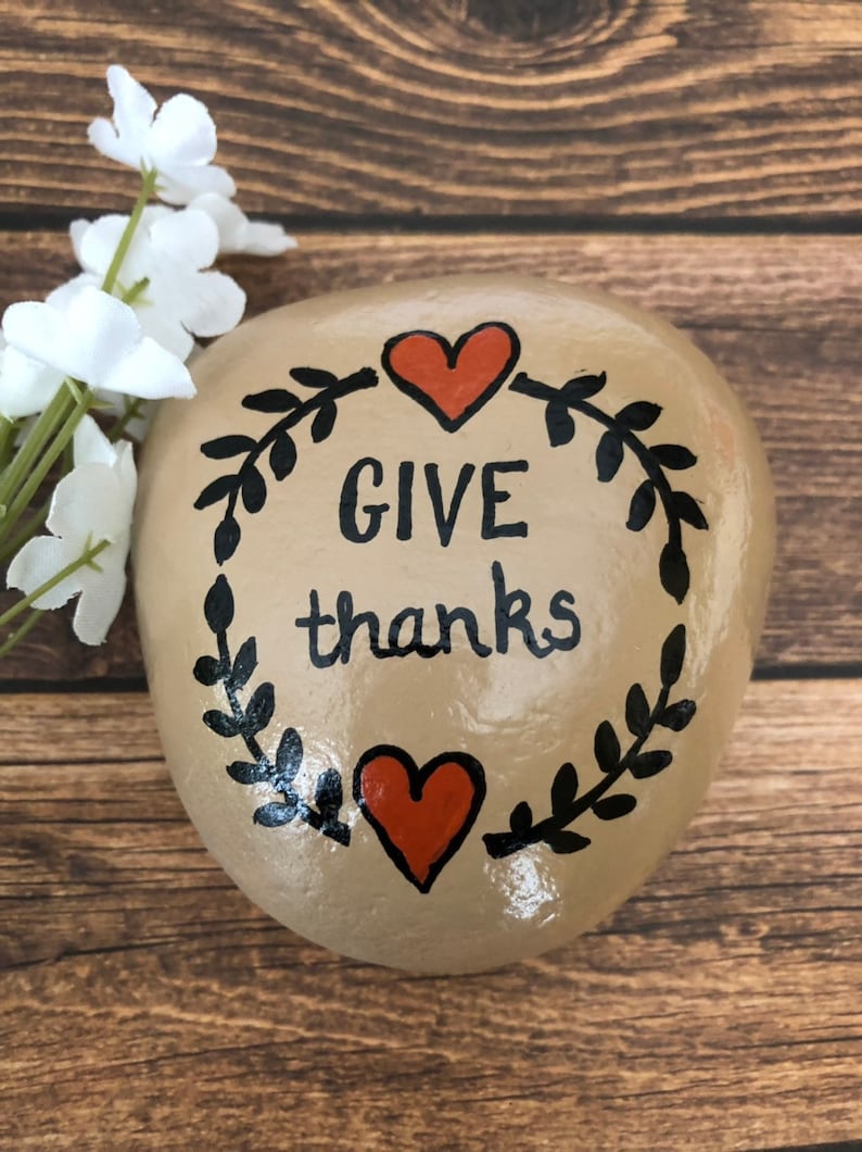Give Thanks Painted Rock With Laurel Thanksgiving Decoration - Etsy