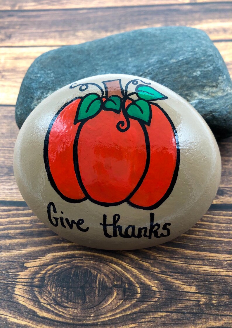 Give Thanks Painted Rock: Thanksgiving Pumpkin Decor - Etsy