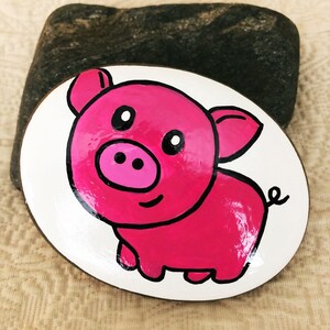 Pink Pig Painted Rock Paperweight, Cute Piglet Painted Stone, Gift for ...