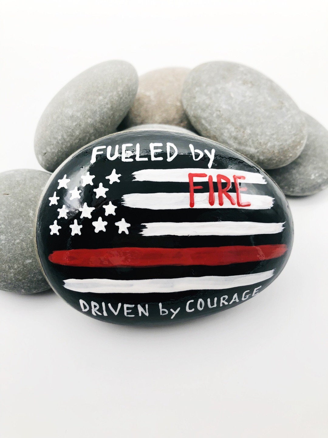Thin Red Line Painted Rock: Firefighter Gift, Memorial Stone - Etsy