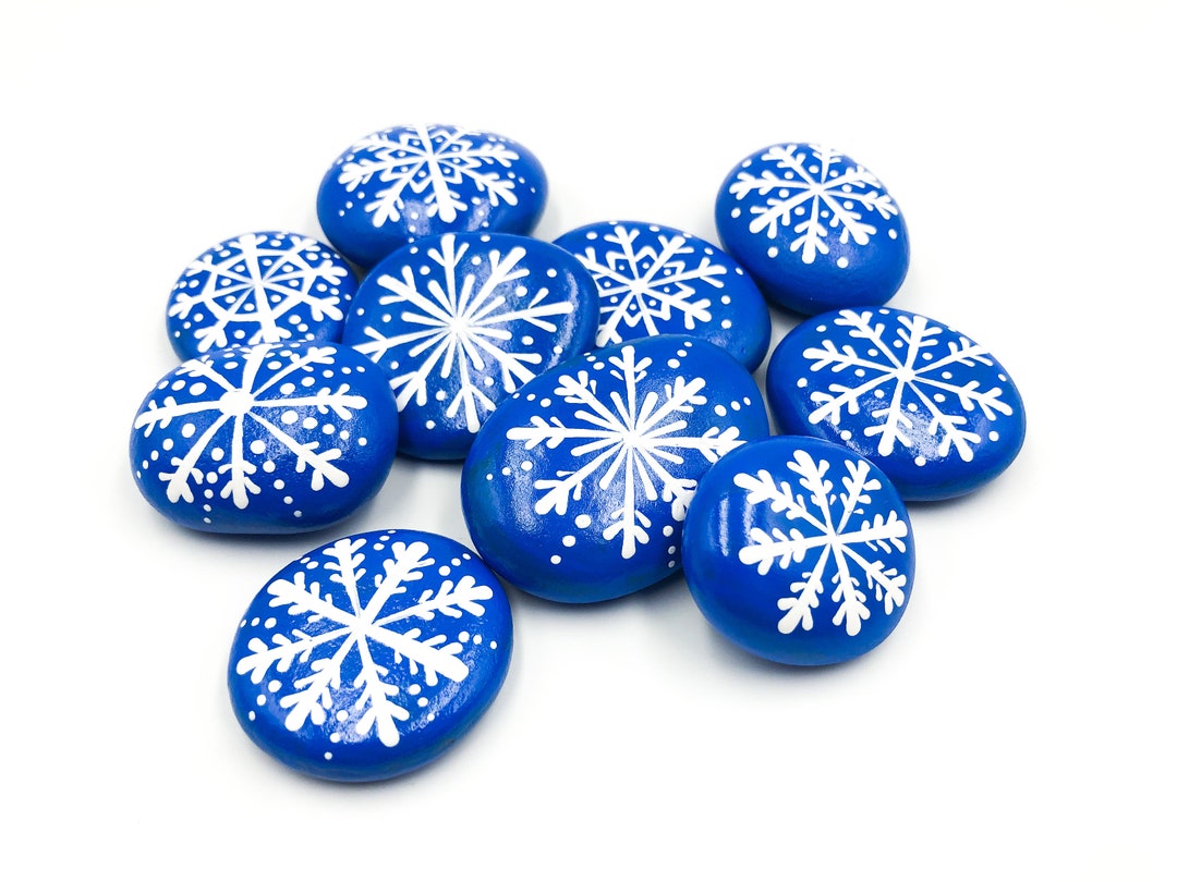Snowflake Painted Pocket Stones: Christmas Stocking Stuffers, Set of 10 ...