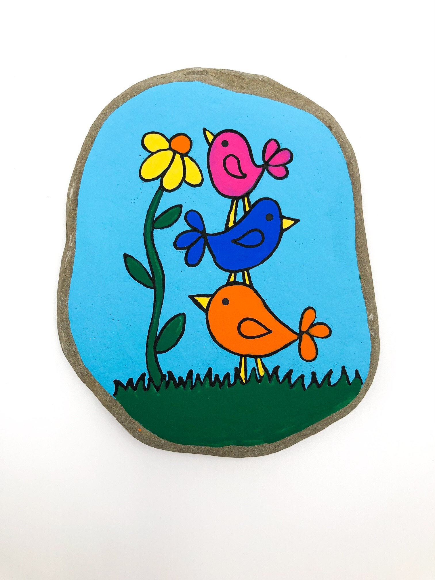 Stack of Birds Painted Rock Cute Birds Painted Stone | Etsy