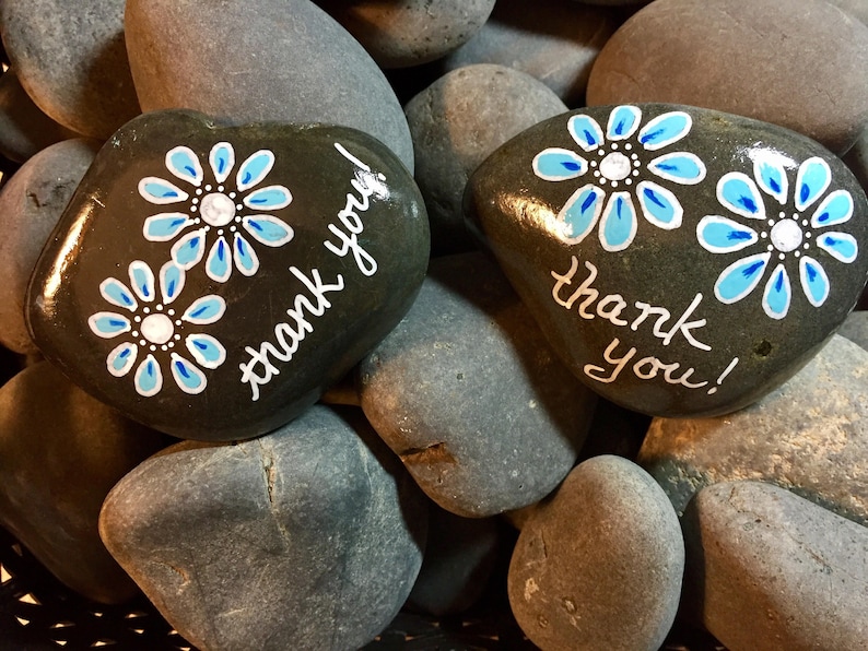 Thank You Painted Rock Teacher Gift Flowers Rock Art Words - Etsy
