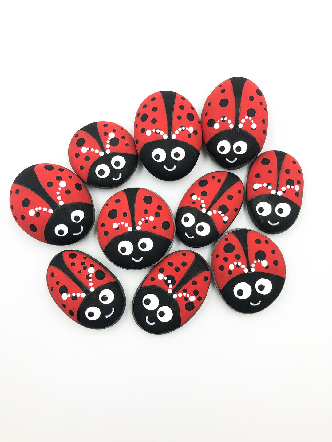 Hand Painted Ladybug Pebbles Set: Garden Decor, Sorting Game - Etsy
