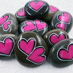 Pink Heart Stone, Single or Double Heart Painted Rock, Party Favors ...