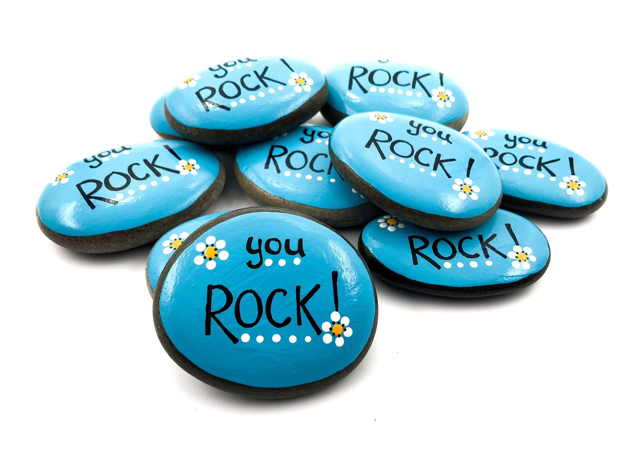 You ROCK Painted Rocks - Set of 10 Affirmation Stones With Daisies - Etsy