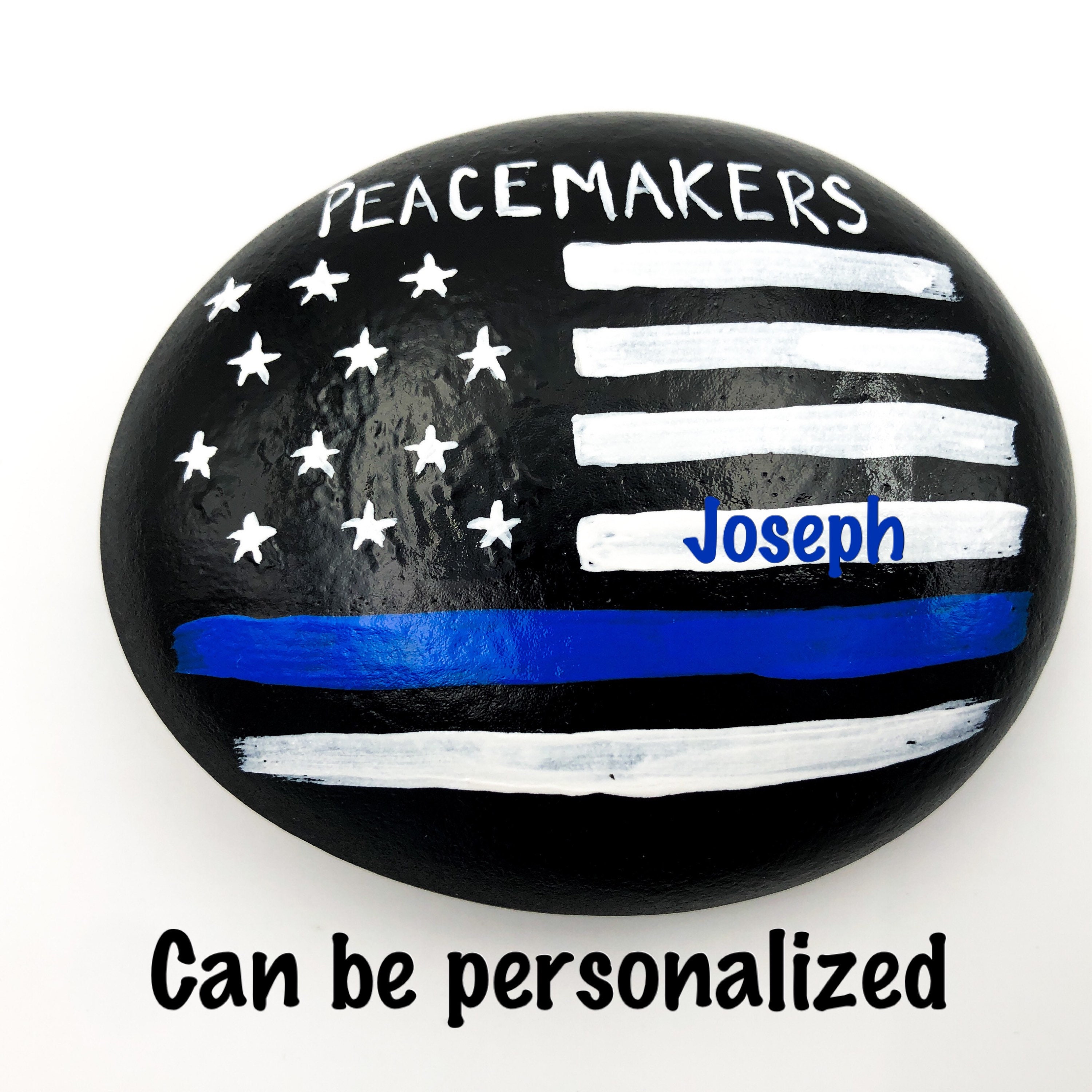 Thin Blue Line Painted Rock: Police Officer Gift, Peacemakers Stone - Etsy