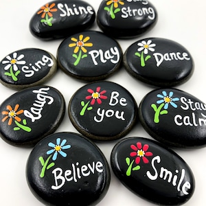 Affirmation Painted Rocks: Encouragement Stones With Flowers, Set of 10 ...