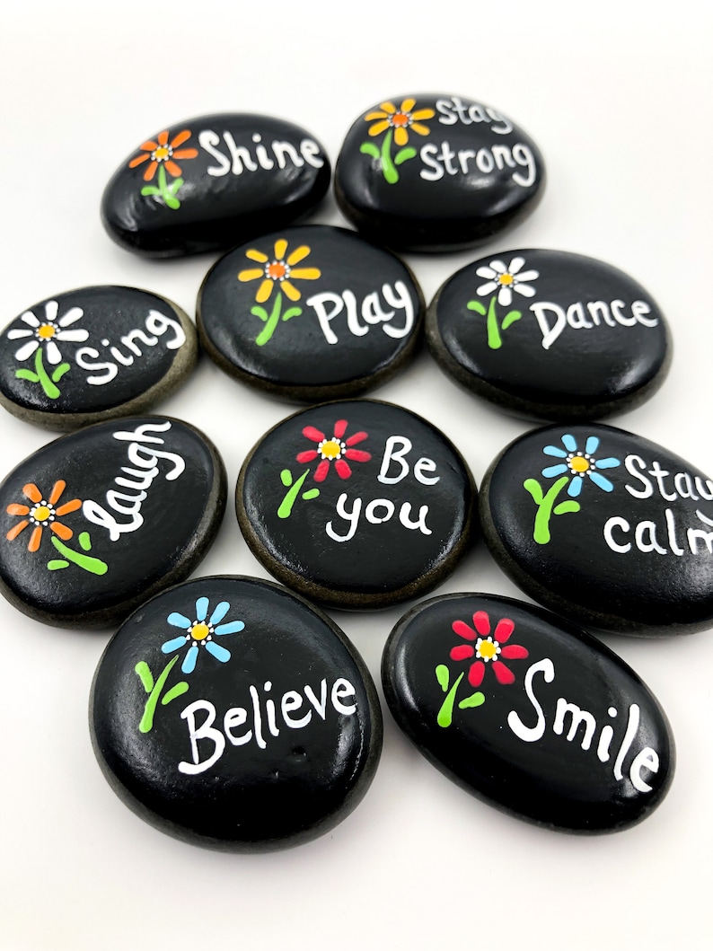 Affirmation Painted Rocks: Encouragement Stones With Flowers, Set of 10 ...