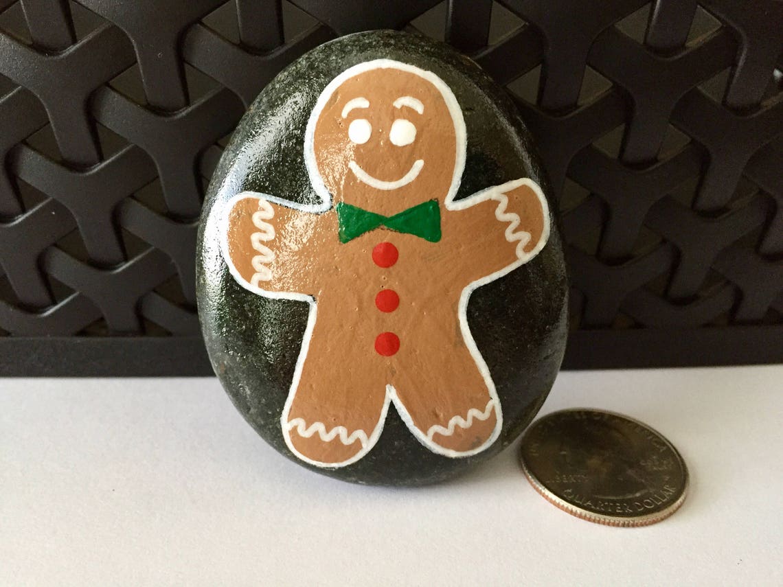 Gingerbread Man Painted Rock, Set of 3, Gingerbread Men, Teacher Gift ...