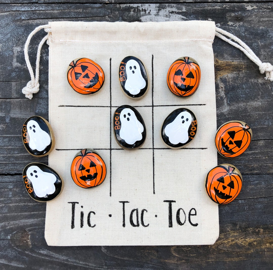 Halloween Tic Tac Toe Set, 10 Ghosts and Pumpkins Painted Stones ...