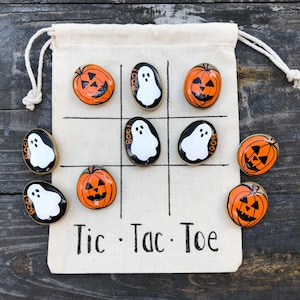 Halloween Tic Tac Toe Set, 10 Ghosts and Pumpkins Painted Stones ...