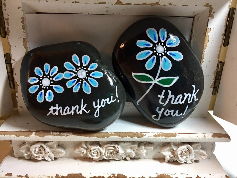 Thank You Painted Rock Teacher Gift Flowers Rock Art Words - Etsy