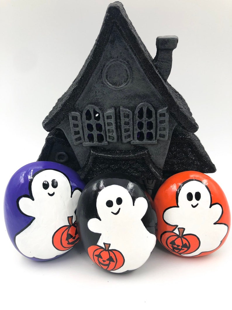 Halloween Ghost Painted Rocks: Trio of Hand-painted Stones - Etsy