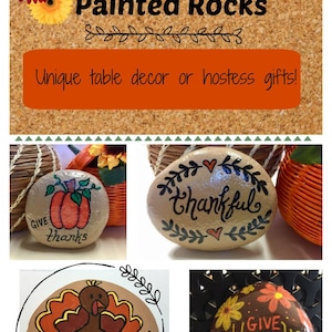 Give Thanks Painted Rock With Laurel, Thanksgiving Decoration, Give ...